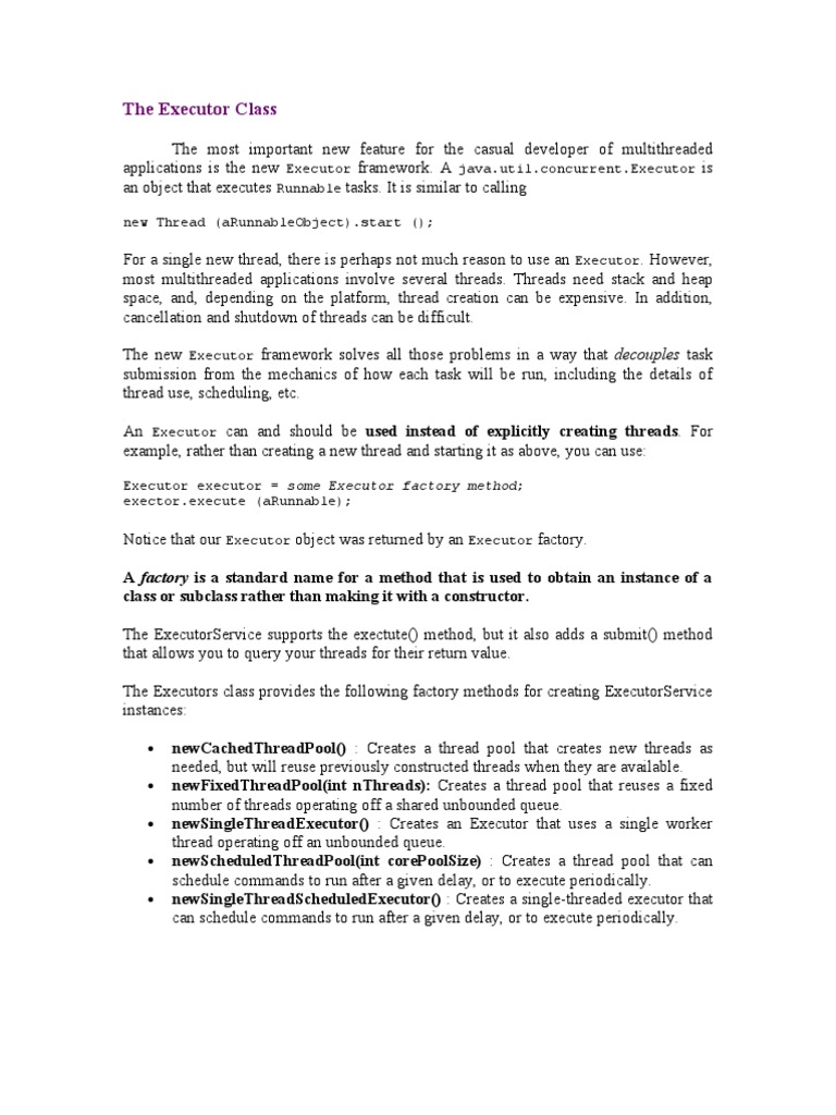 The Executor Class | PDF | Thread (Computing) | Method (Computer ...