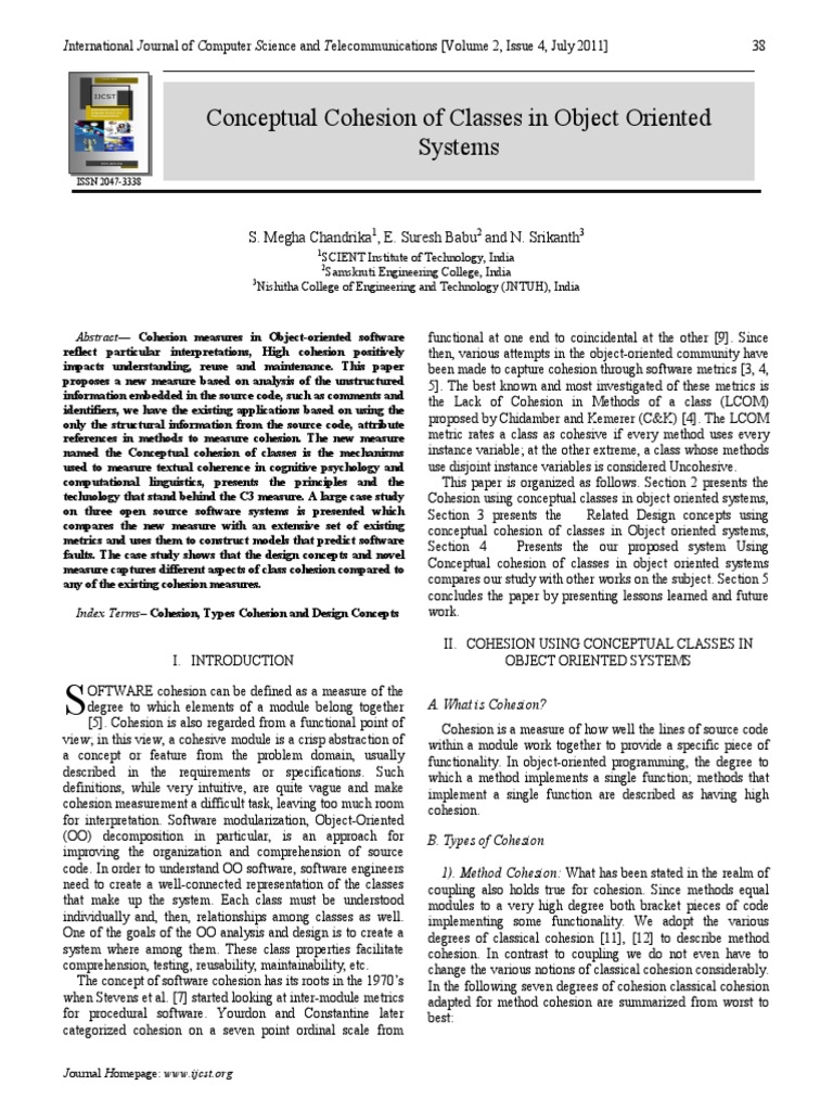 Conceptual Cohesion Of Classes In Object Oriented Systems Pdf Class