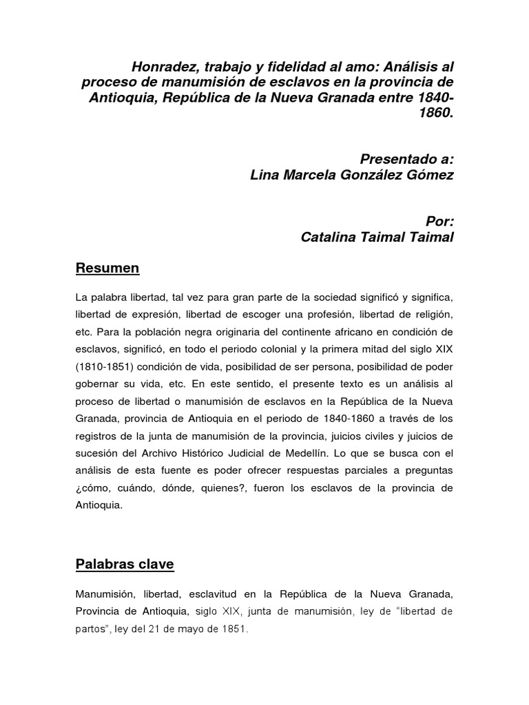 Manumisión de Esclavos en Antioquia 1850 | PDF | Abolicionismo | Esclavitud