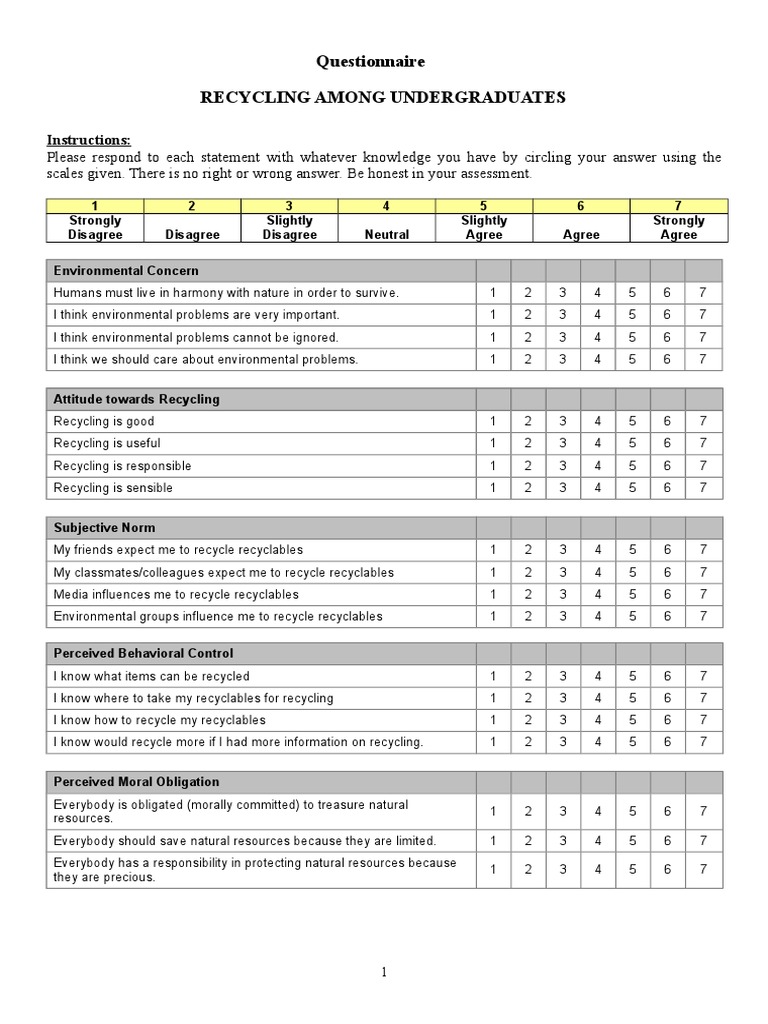 Questionnaire Recycling Among Undergraduates | PDF | Recycling ...