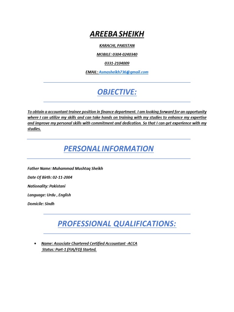 Areeba CV | PDF | Learning