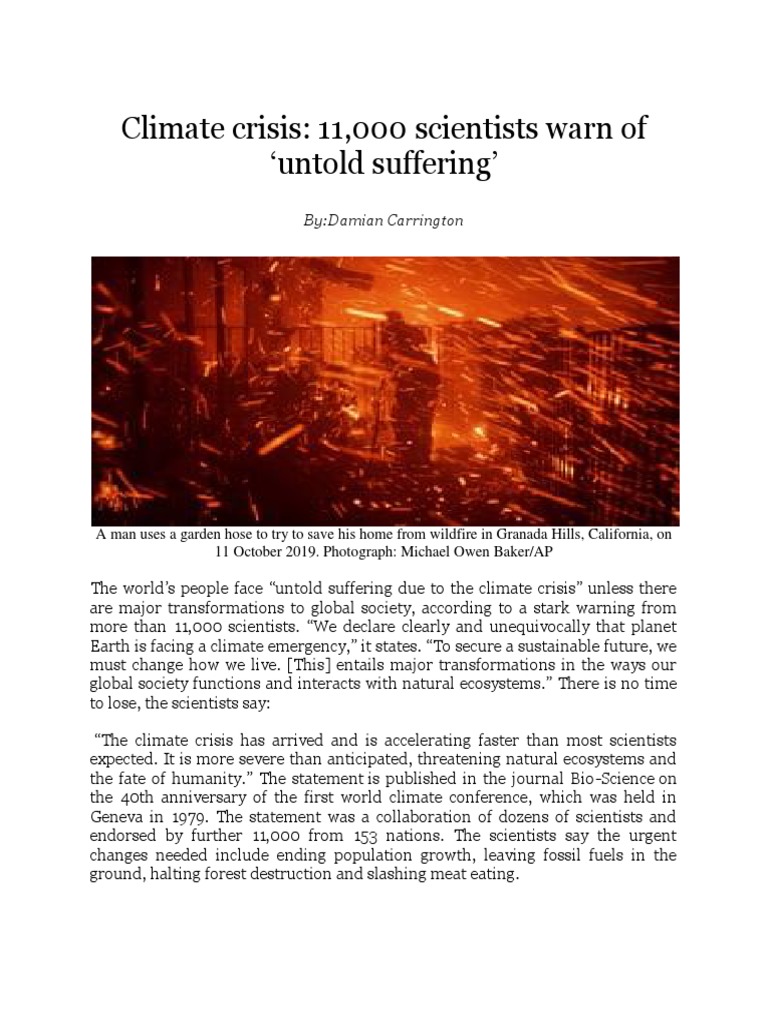 11,000 Scientists Warn of 'Untold Suffering' From Climate Crisis | PDF ...