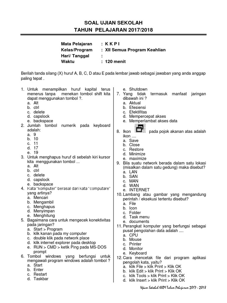 Soal Ujian Kkpi Kelas Xii | PDF