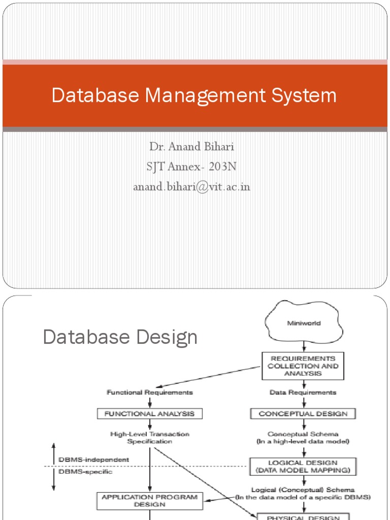 Database Management System: Dr. Anand Bihari SJT Annex-203N Anand - Bihari@vit - Ac.in | PDF ...