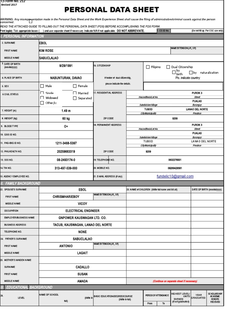 CS Form No. 212 Revised Personal Data Sheet | PDF | Intravenous Therapy | Nursing
