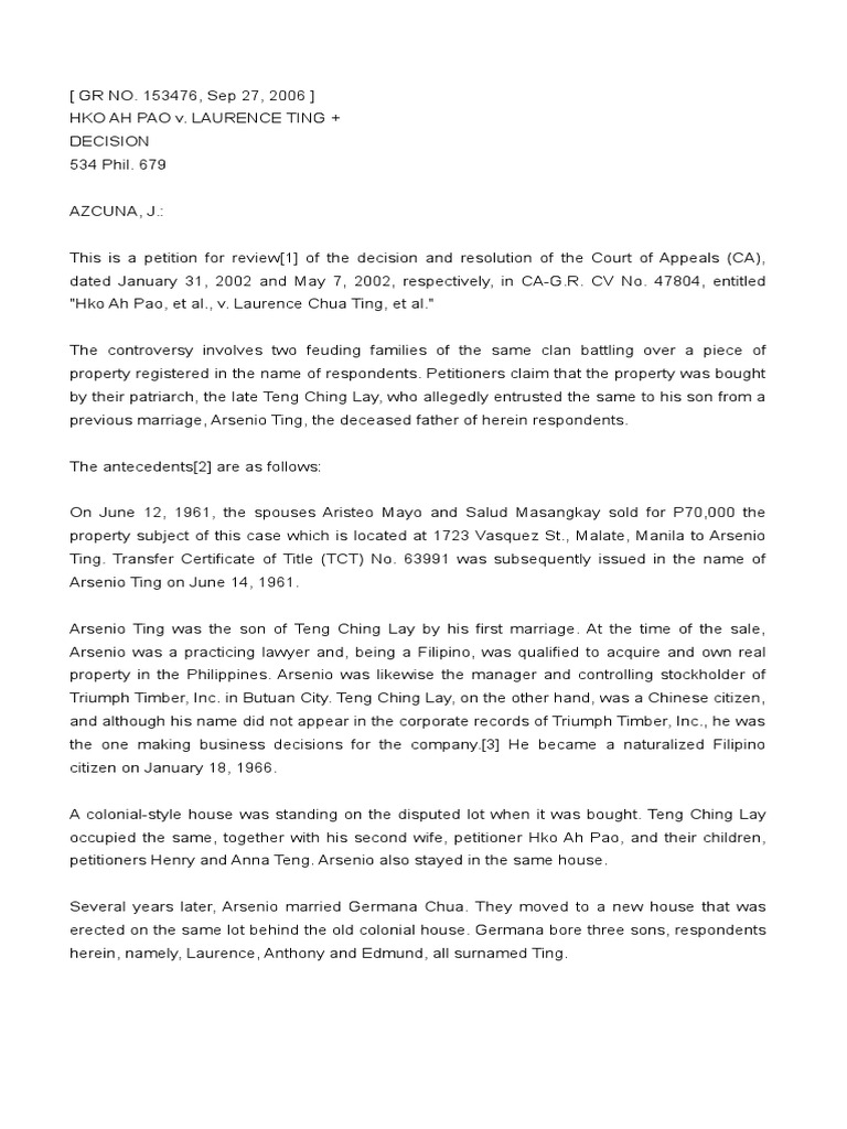 Analysis of a Property Dispute Between Two Feuding Families Over a ...