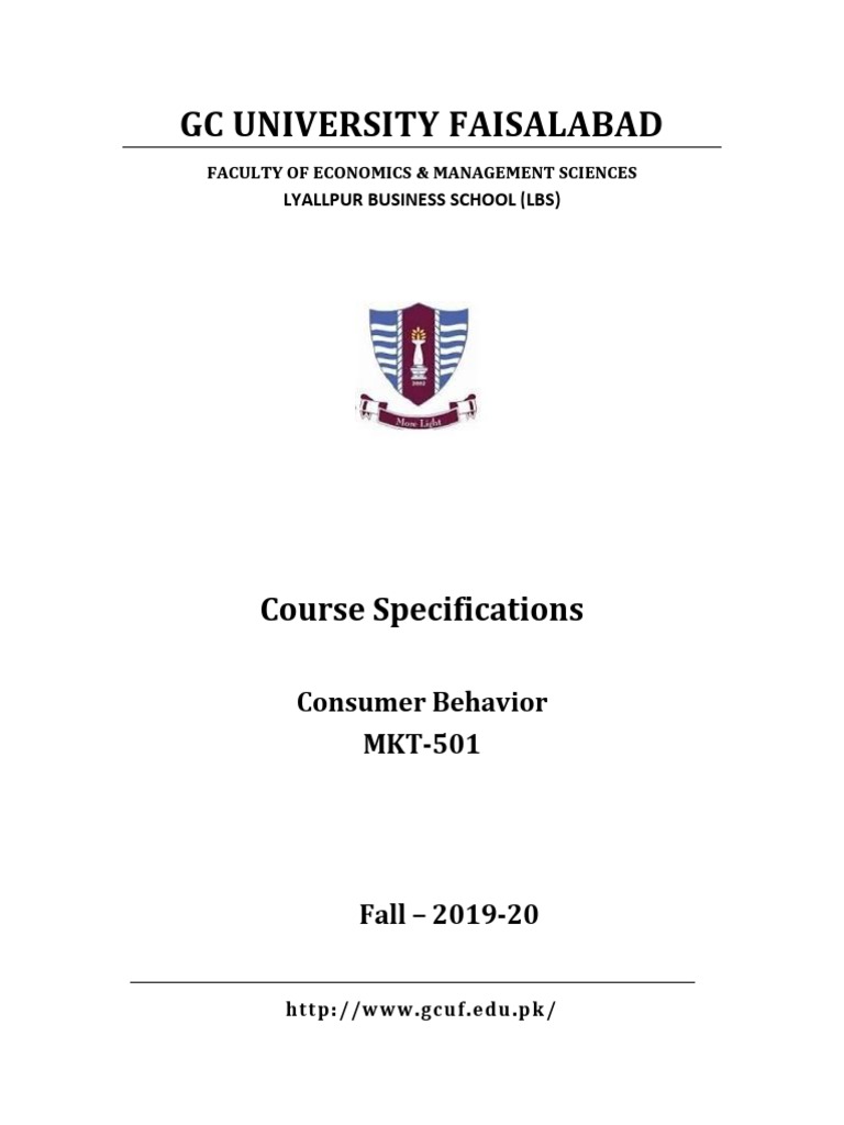 MKT-501 Consumer Behavior Course Specification Fall-2019-20 | PDF ...