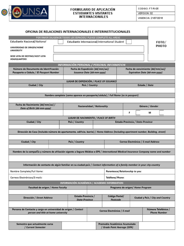 Formulario Ustamed para Postulantes Unsa 2020 1 | PDF | Comunicación ...