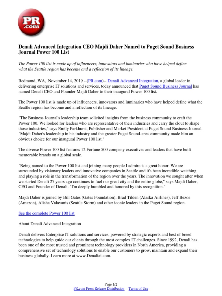 Denali Advanced Integration CEO Majdi Daher Named To Puget Sound ...