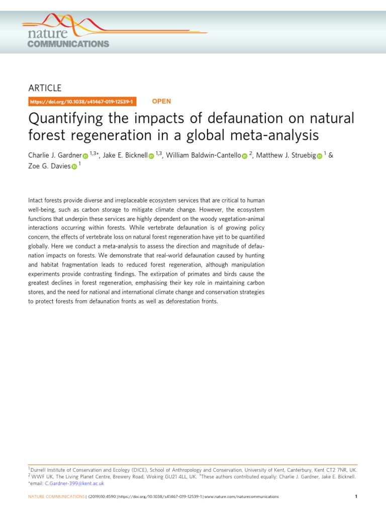 Quantifying The Impacts of Defaunation On Natural Forest Regeneration ...