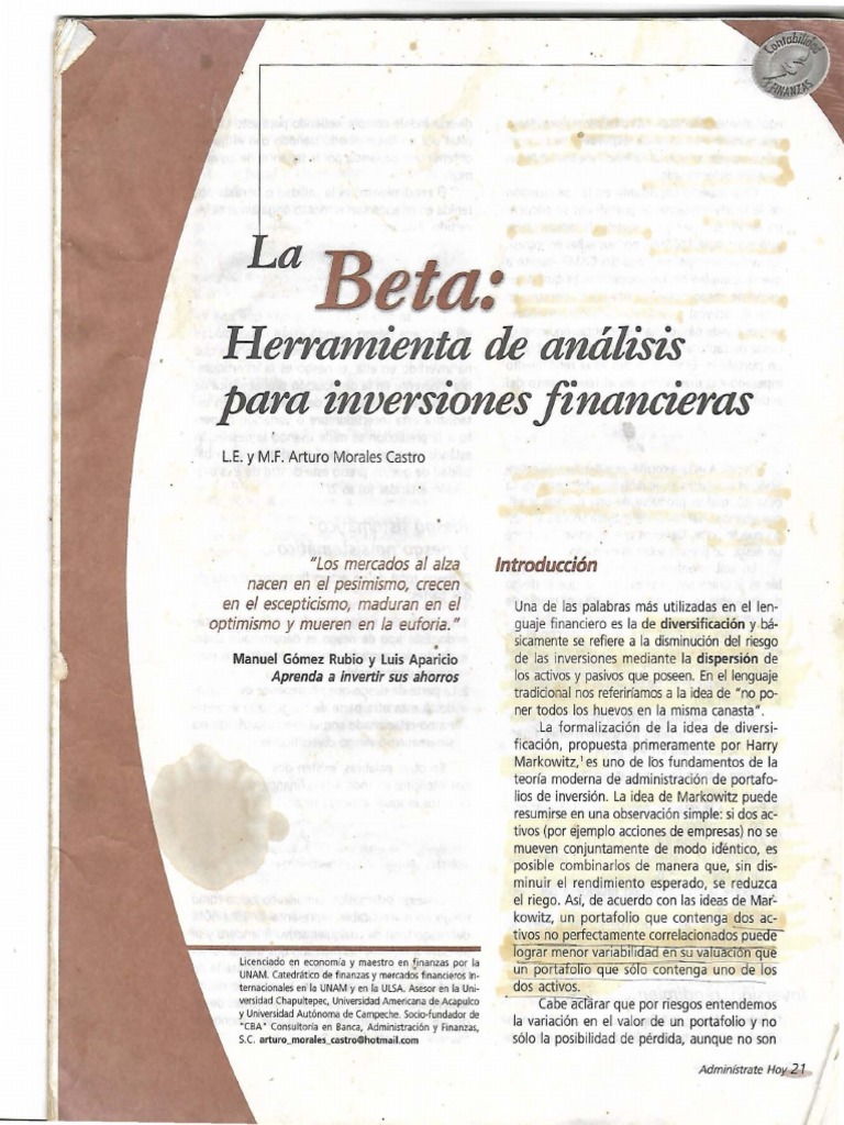 Calculo de La Beta para Acciones de La Bolsa | PDF | Compartir ...