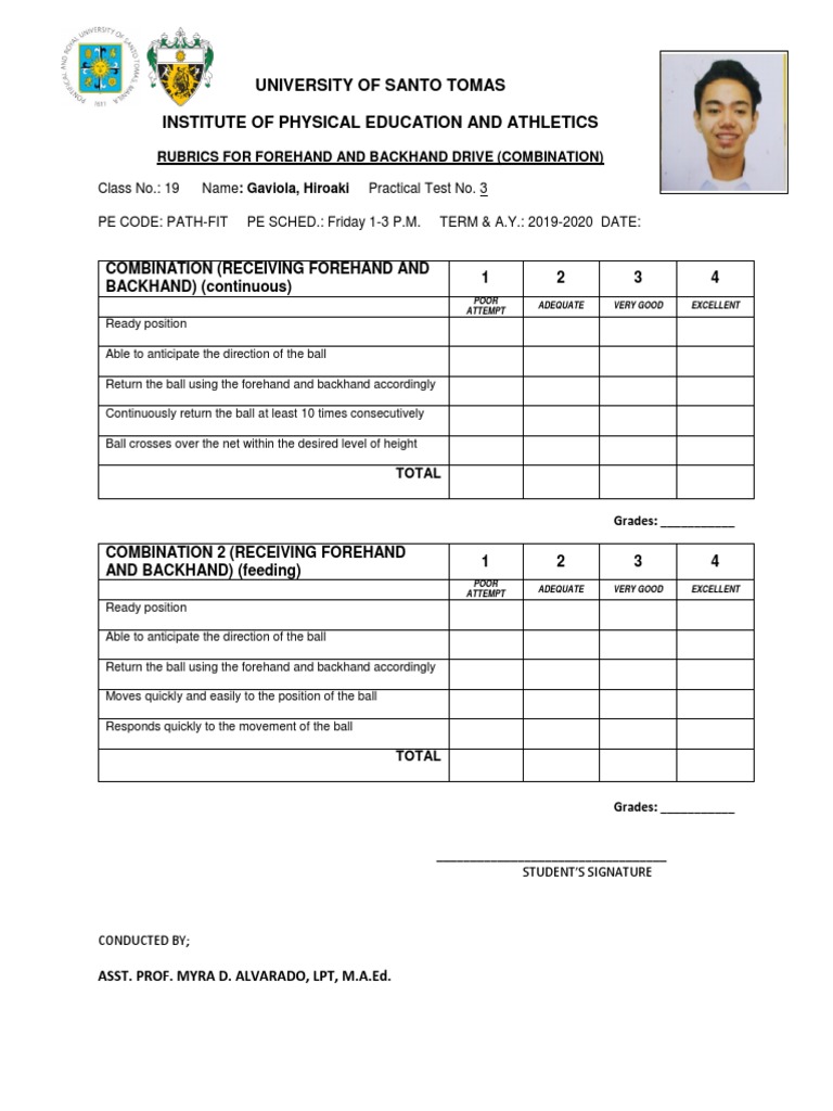 Rubric for Forehand and Backhand Skills | PDF | Racquet Sports | Ball Games