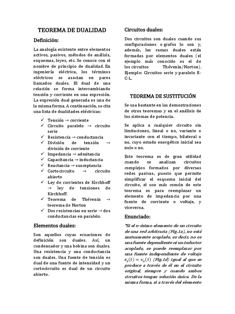 Teorema de Dualidad | PDF | Red eléctrica | Impedancia eléctrica