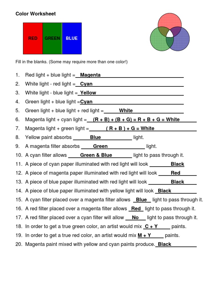 Key - Color Worksheet | PDF | Magenta | Cyan