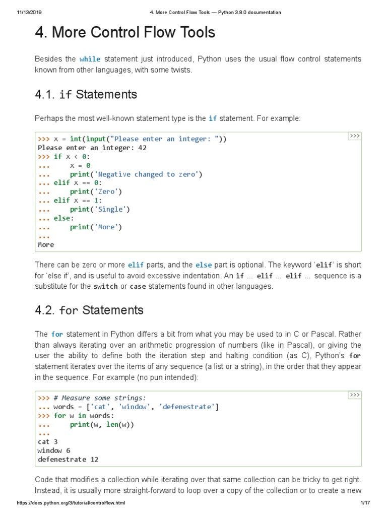 More Control Flow Tools: 4.1. Statements | PDF | Anonymous Function ...