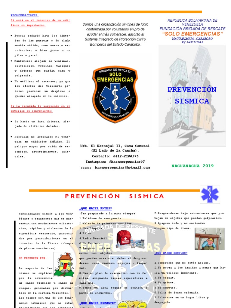 Triptico Prevención Sísmica Escolar 2019-2020 | PDF | Sismología ...