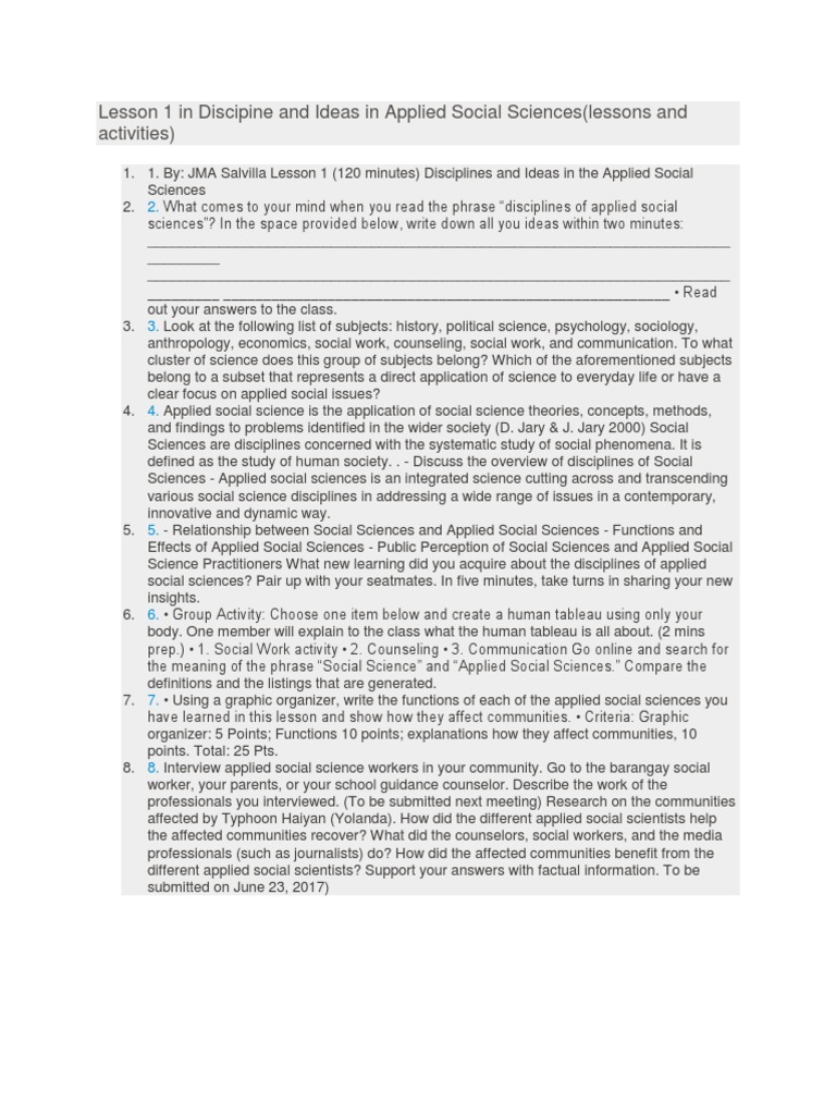 Lesson 1 in Discipine and Ideas in Applied Social Sciences | PDF ...