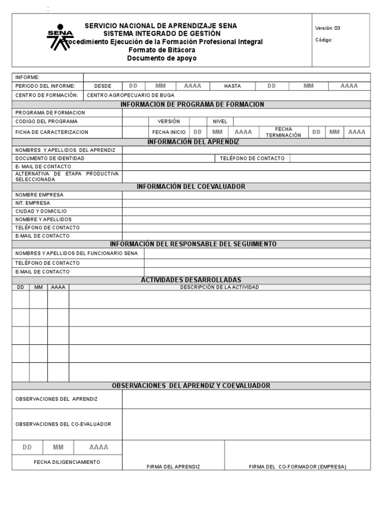 Bitacora General Sena | PDF