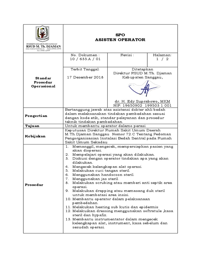 Sop Asisten Operator | PDF