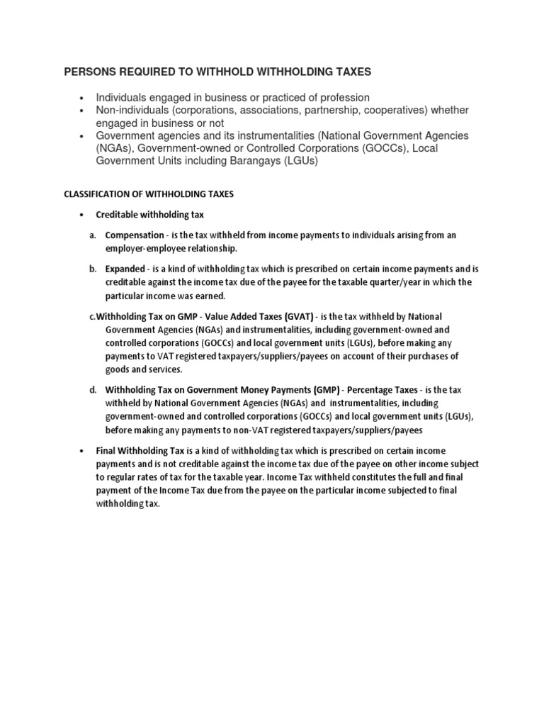Persons Required To Withhold Withholding Taxes | PDF | Income Tax ...