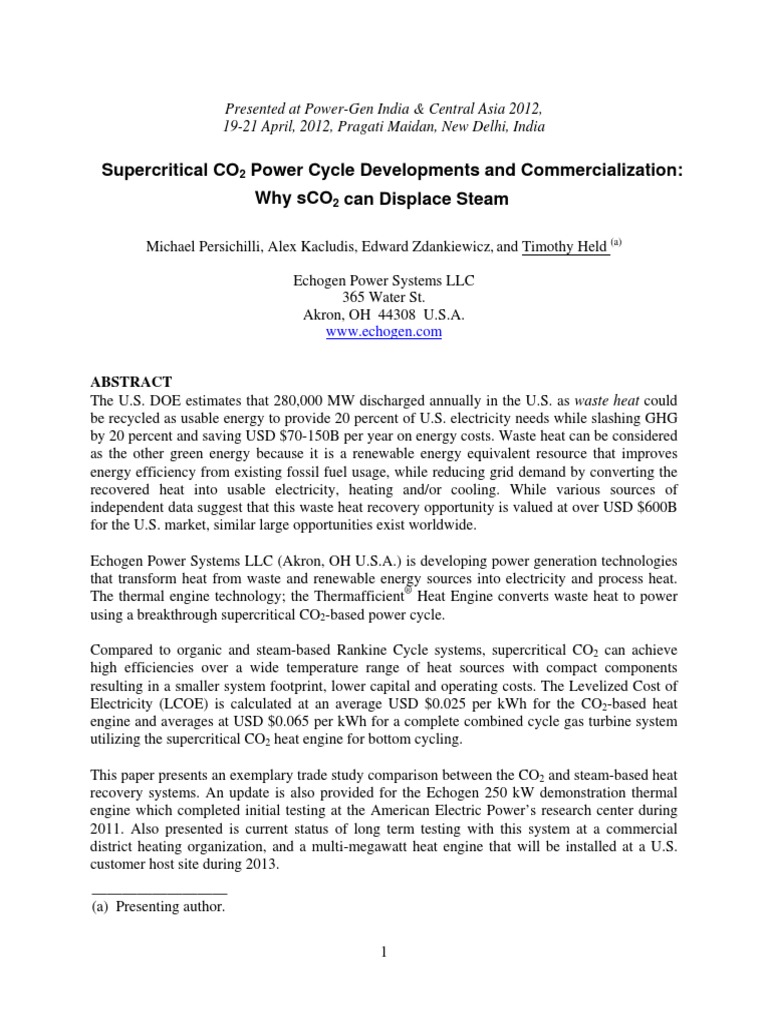 Supercritical Co2 Power Cycle Developments and Commercialization Why ...