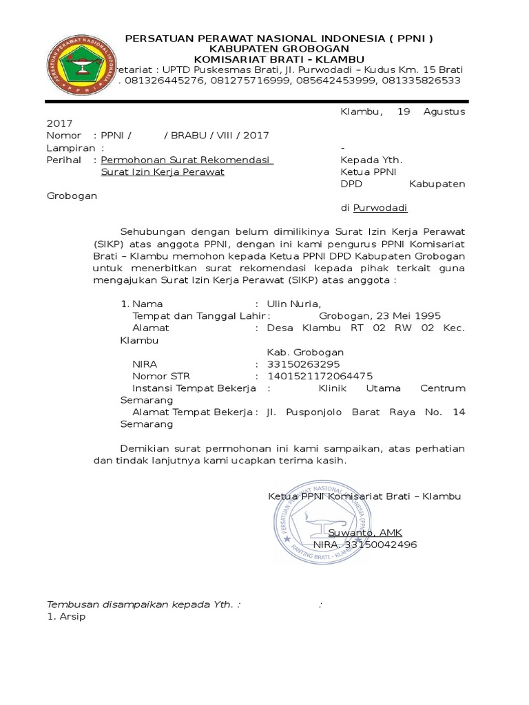 Surat Rekomendasi Sikp | PDF