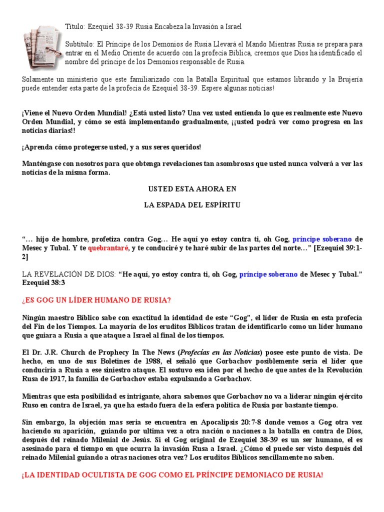 Ezequiel 38 39 Rusia Encabeza La Invasión A Israel Pdf Demonios