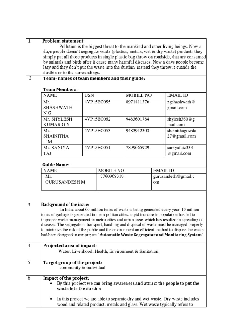Automatic Waste Segregation and Monitoring System | PDF | Waste ...