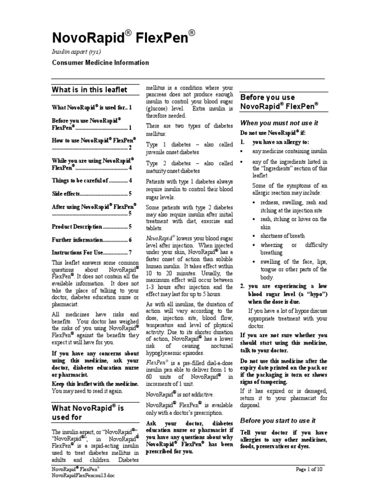 Novorapid Flexpen: What Is In This Leaflet Before You Use Novorapid ...