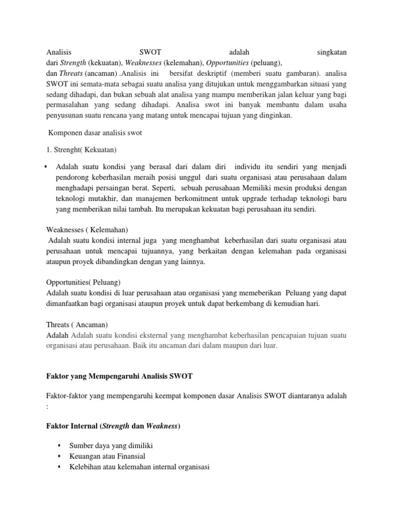 Analisis SWOT Adalah Singkatan Dari | PDF