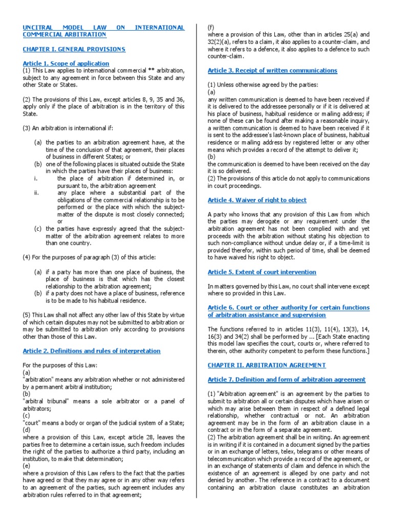 Uncitral Model Law on International Commercial Arbitration | Arbitral ...