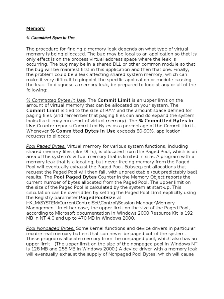 Diagnosing Memory Leaks: Understanding Committed Bytes, Paged Pool ...