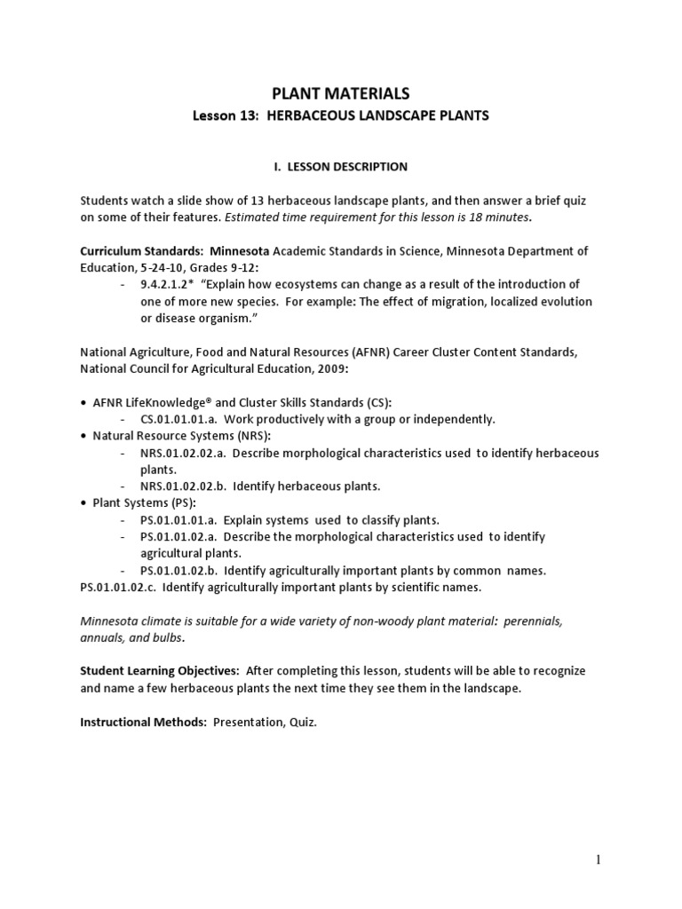 Plant Materials: Lesson 13: Herbaceous Landscape Plants | PDF ...