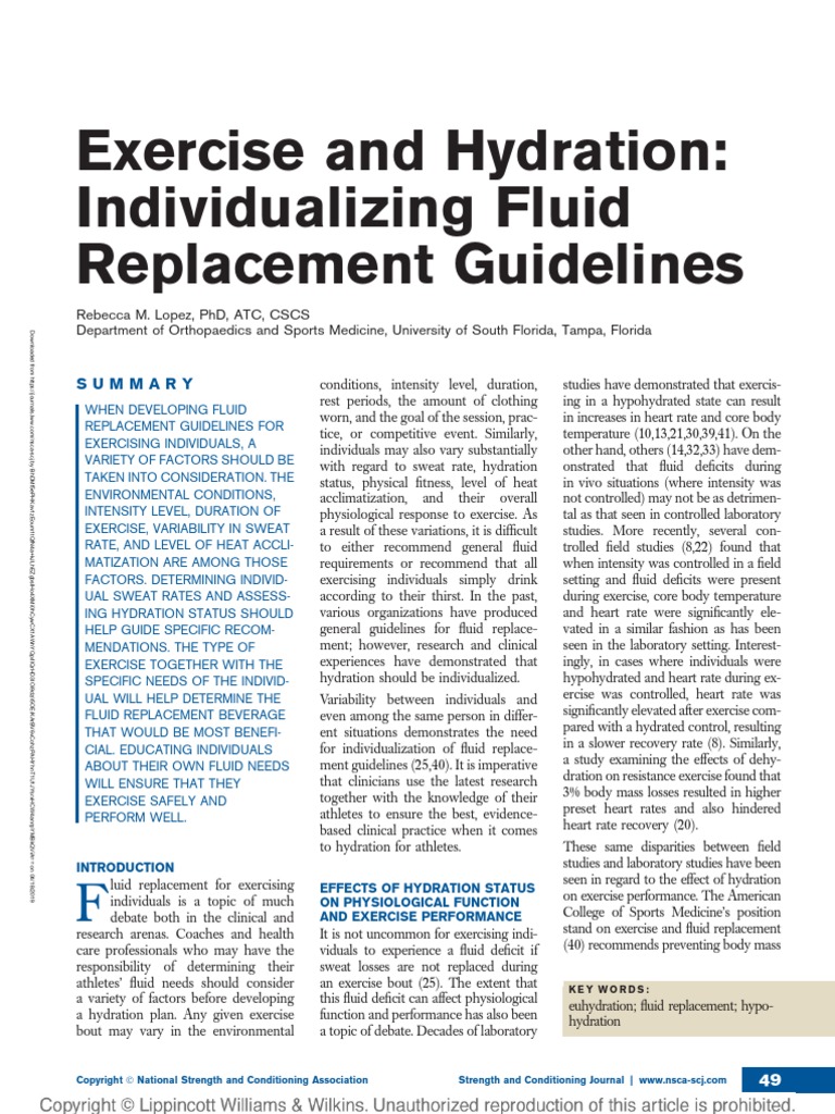Exercise and Hydration: Individualizing Fluid Replacement Guidelines ...