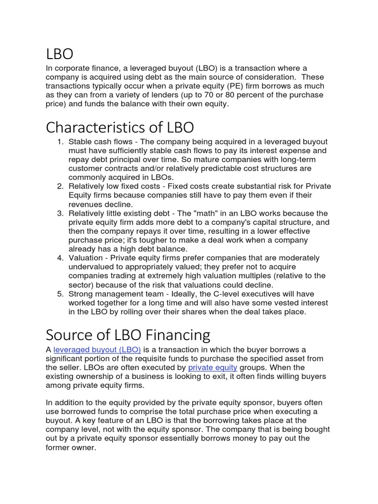 Leveraged Buyout (LBO) Private Equity | PDF | Leveraged Buyout ...