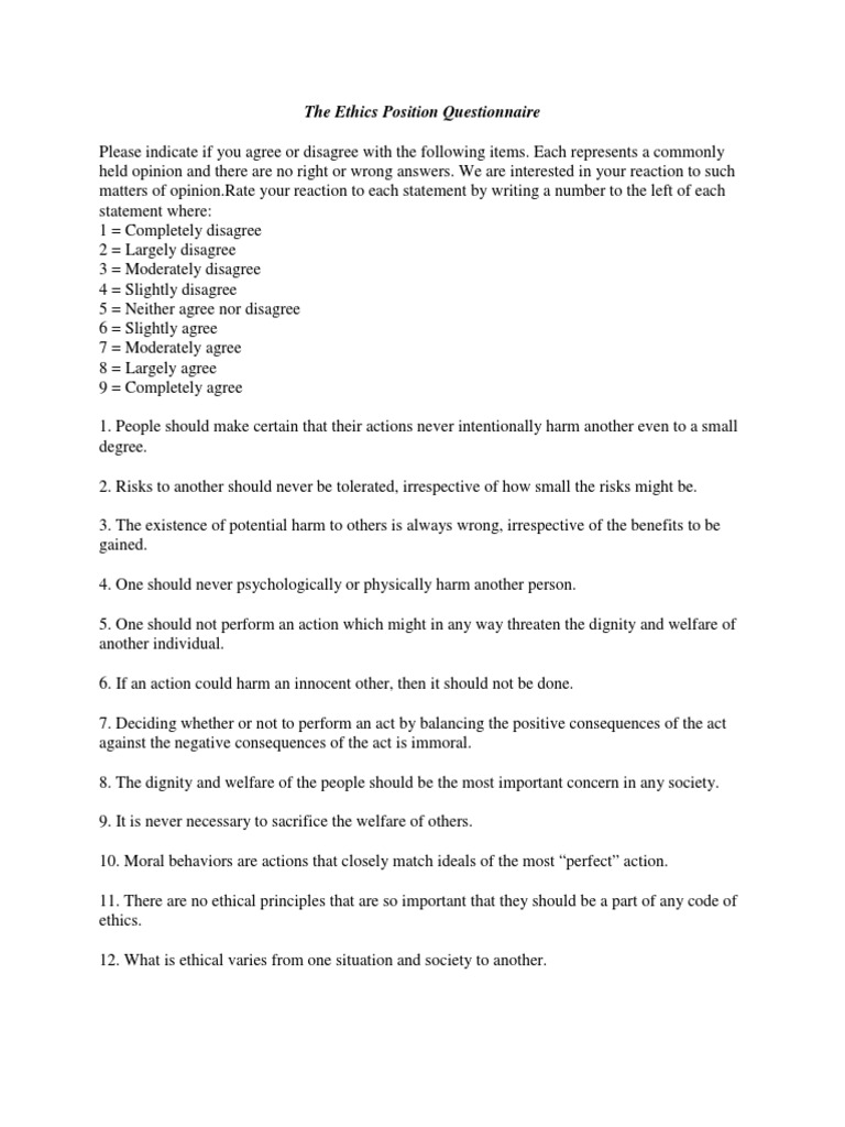 Ethics Position Questionnaire Overview | PDF | Morality | Cognition