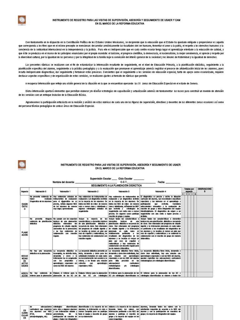 RÃšBRICAS USAER y CAM Formato | PDF | Evaluación | Planificación