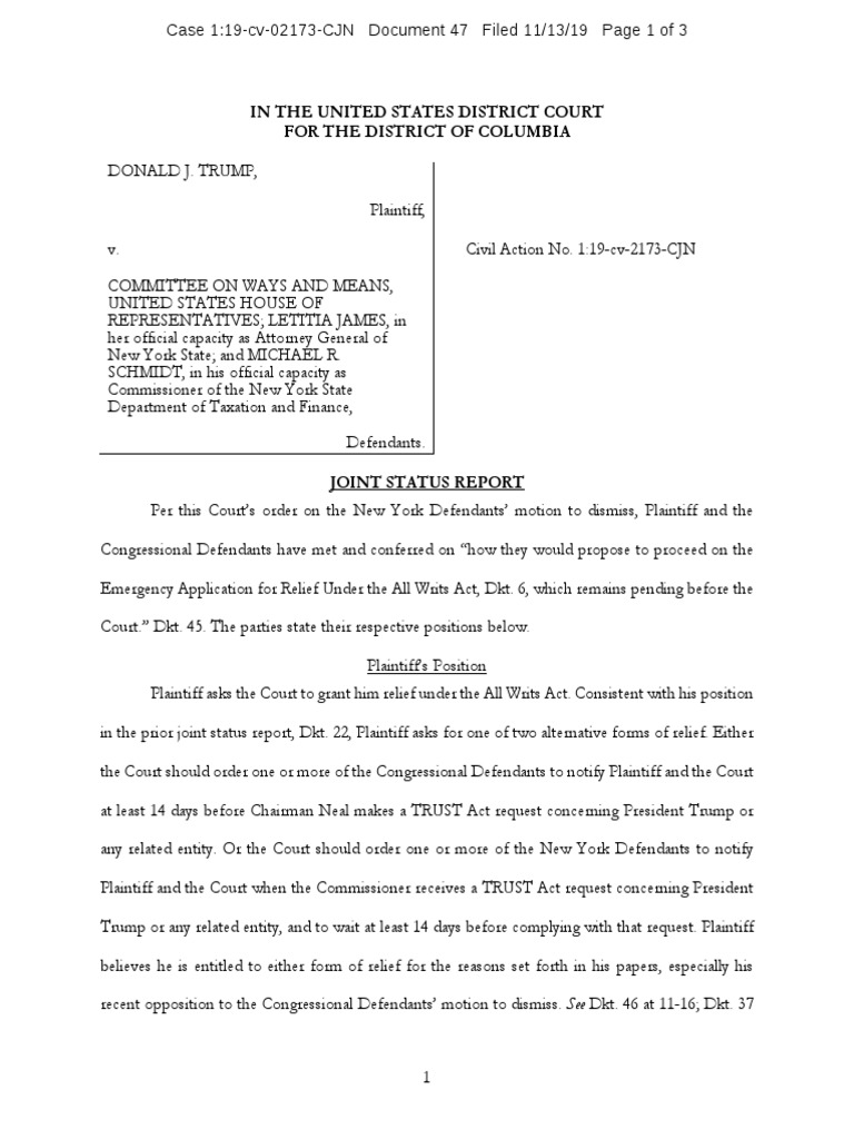 Joint Status Report | PDF | Writ | United States Law