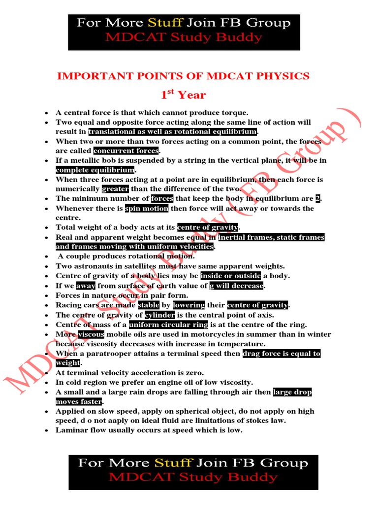 Key Points for MDCAT Physics Exam | PDF | Solid | Radioactive Decay