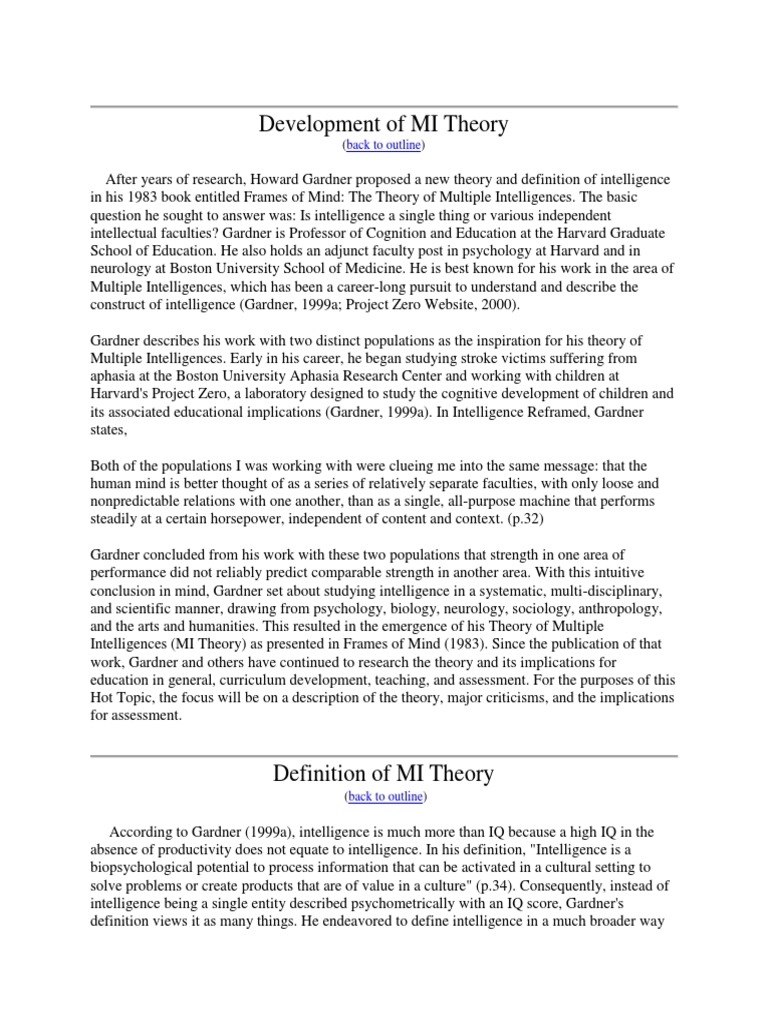 Development of MI Theory | PDF | Educational Assessment | Intelligence ...