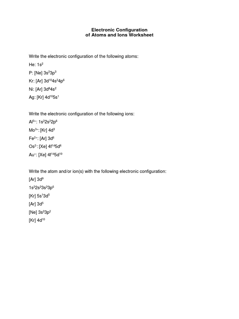 Electronic Configurations of Atoms & Ions | PDF | Science & Mathematics ...