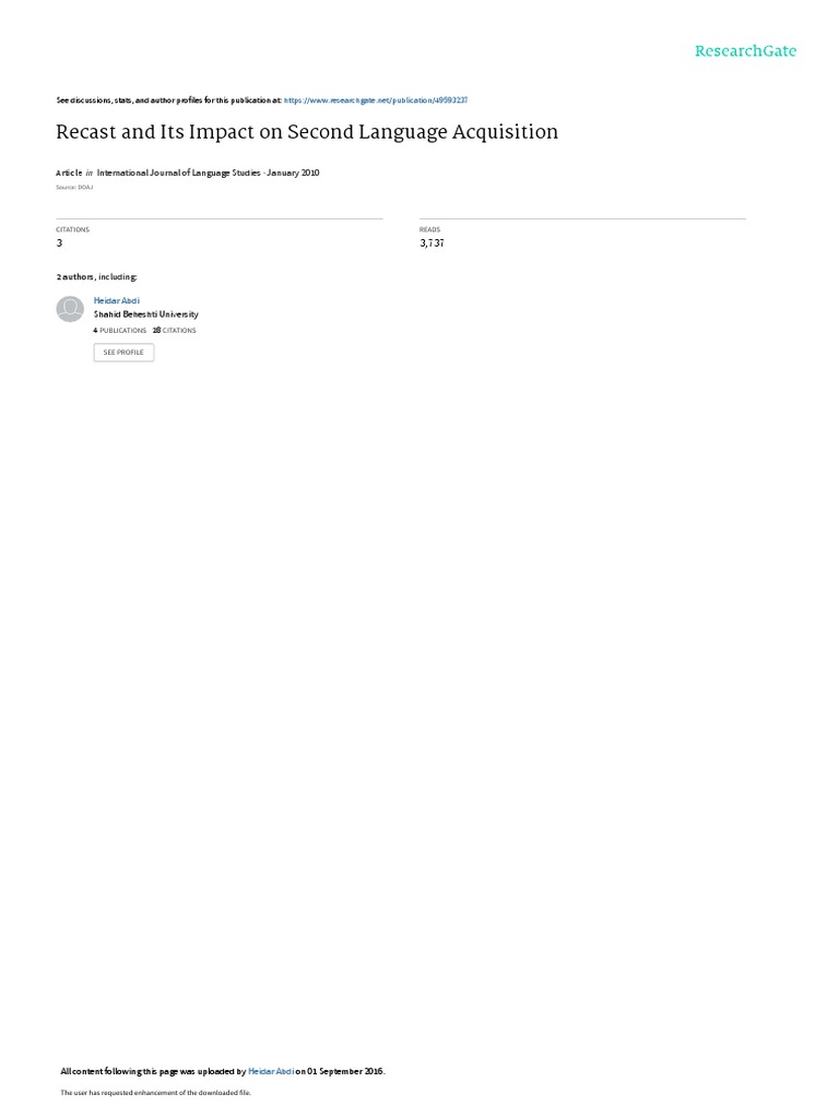 Recast and Its Impact in ESL Acquisition | PDF | Second Language ...