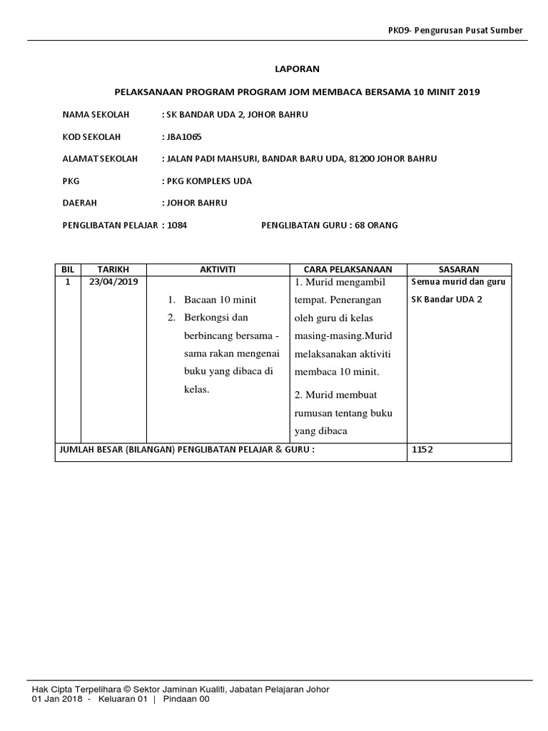 Laporan Jom Baca 10 Minit | PDF