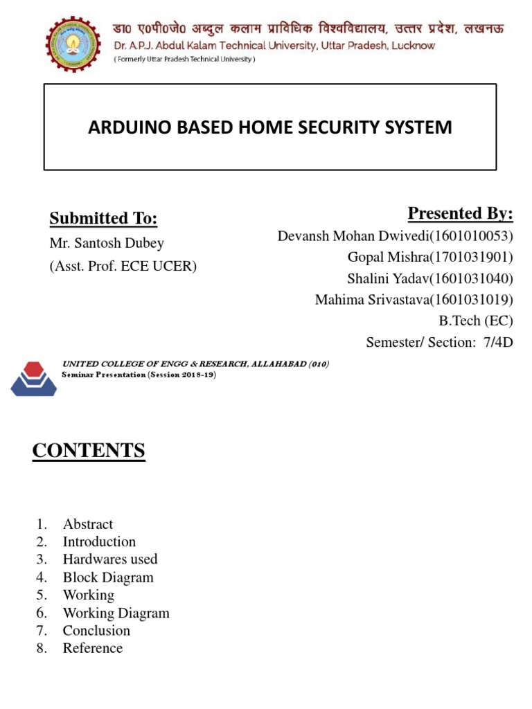 Arduino Based Home Security System: Submitted To: Presented by | PDF ...