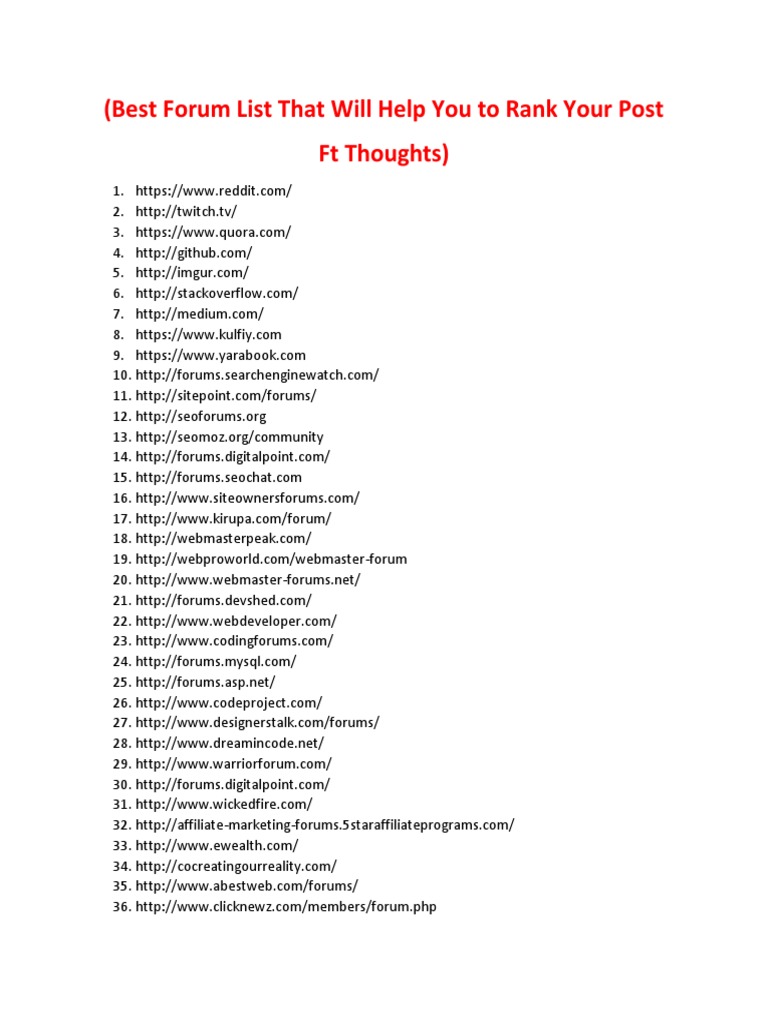 Best Forum List That Will Help You To Rank Your Post | PDF