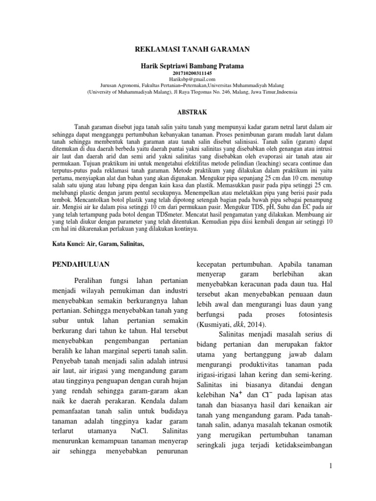 Reklamasi Tanah Garaman: Metode Leaching | PDF