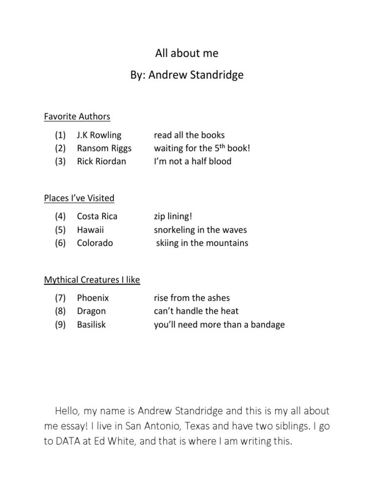 Final 190822 All About Me - Andrew Standridge | PDF