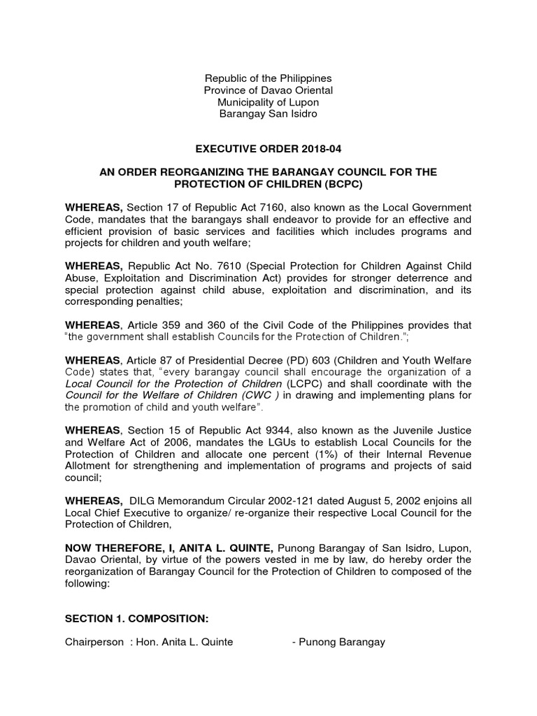 EO On BCPC | PDF | Child Care | Relationships