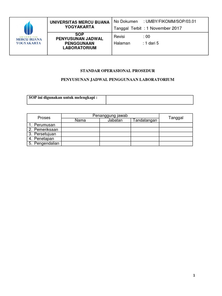 SOP Penyusunan Jadwal Penggunaan Laboratorium | PDF