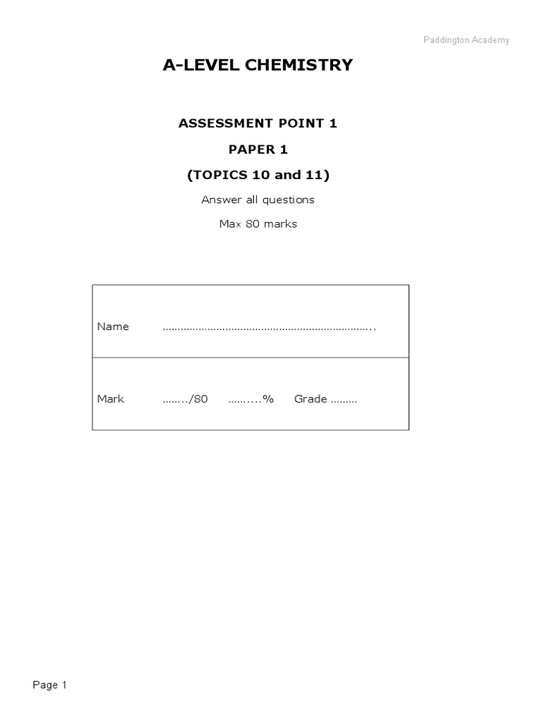 A-Level Ap1 Paper 1 | PDF | Chemical Equilibrium | Solvation